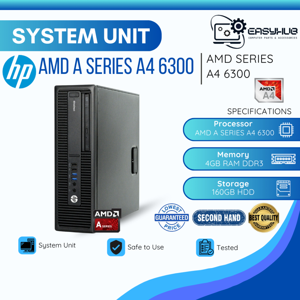CPU-02 AMD A4 6300 4GB RAM 160GB HDD HP EliteDesk 705 G2 SFF (Used ...