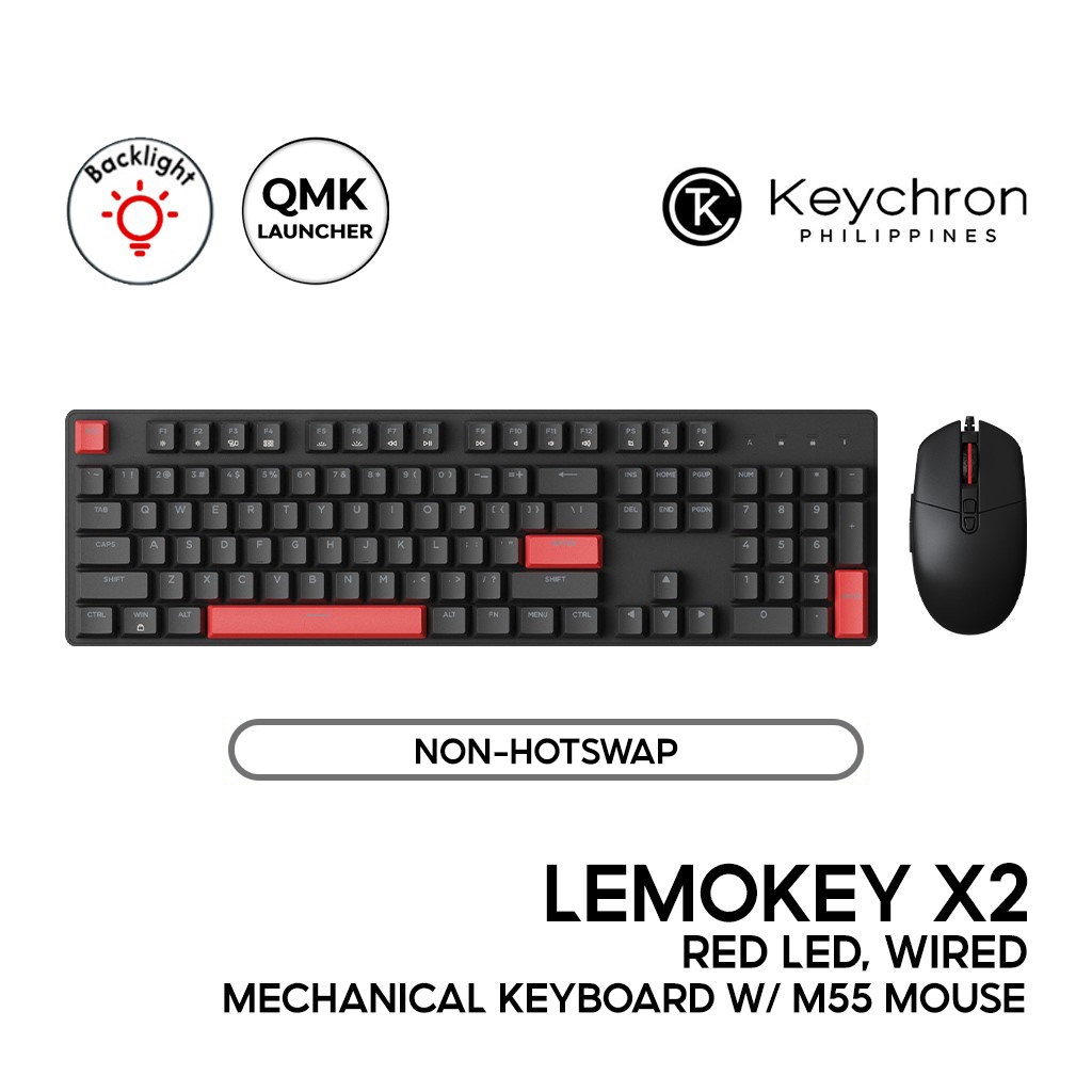 Lemokey X2 QMK Mechanical Full w/ M55 Mouse, Wired, Red LED, Keychron ...