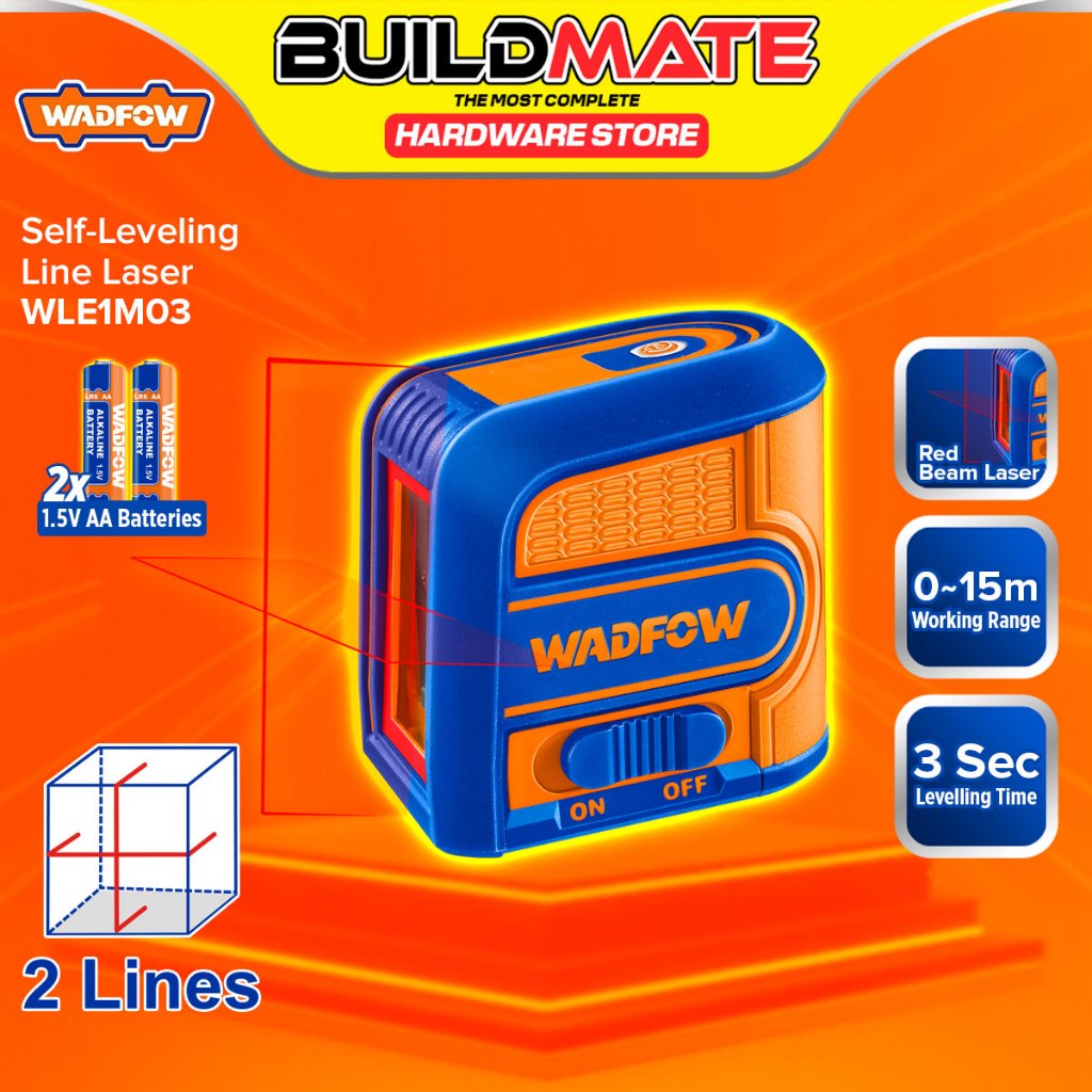 BUILDMATE Wadfow Self-Leveling Line Laser 0-15M Red Cross Dual Line ...