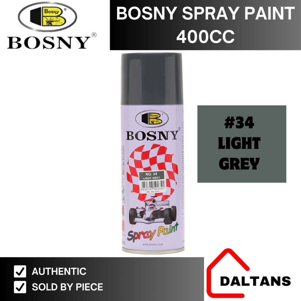 BOSNY #34 LIGHT GREY ORIGINAL ACRYLIC SPRAY PAINT 400CC | Shopee ...