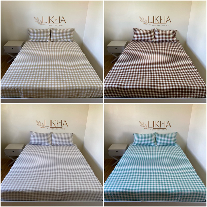 LIKHA - 3in1 Gingham Canadian Beddings | Fully Garterized Bedsheet w/2 ...