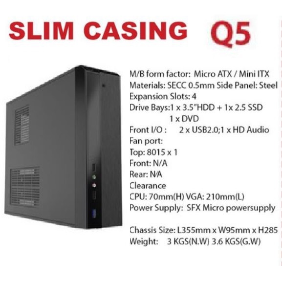 Powerlogic Q5 Slim Tower Home Office Desktop Case with 600W Power ...
