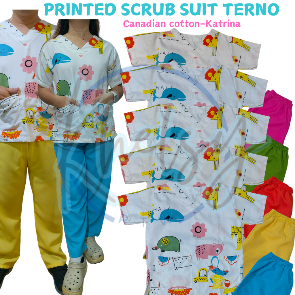 DC Printed Scrub Suit Set/Canadian cotton-Katrina/Medical, vet, yaya ...
