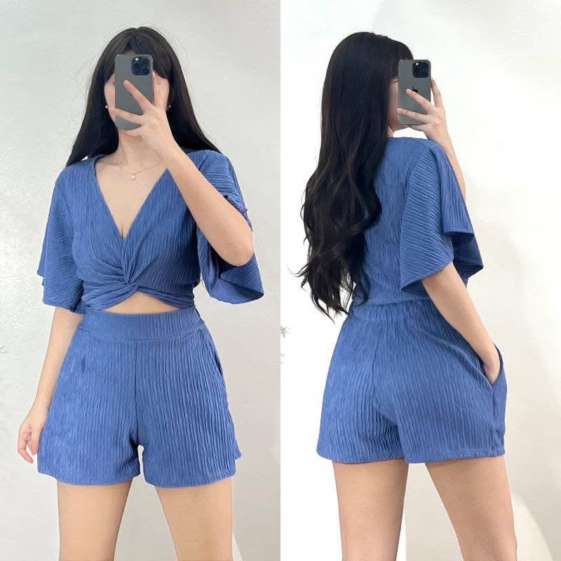 Hermina Summer Coords Batwing Twisted Top & Highwaist Short Casual ...