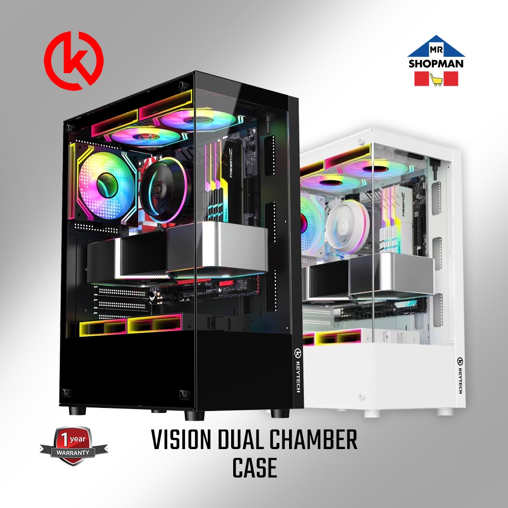 Keytech Vision ATX Case Black / White Desktop PC Chassis | Shopee ...
