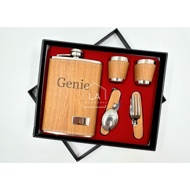 LA Woodworks Personalized Bamboo Designed Wine Flask | Gift Set | Laser Engraved Souvenirs ...