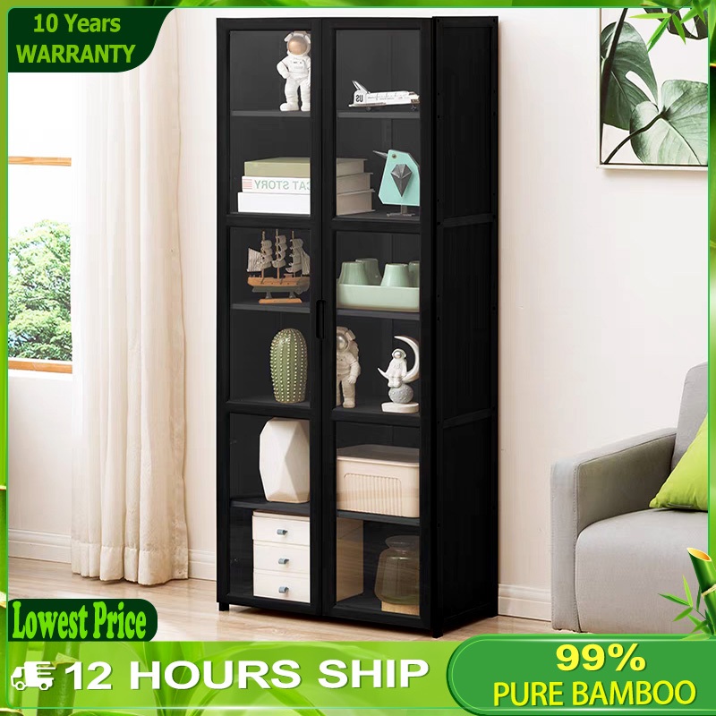 TAHANAN Bamboo Bookshelf High-Grade 5/6/7 Layers 2/4 Doors Transparent ...