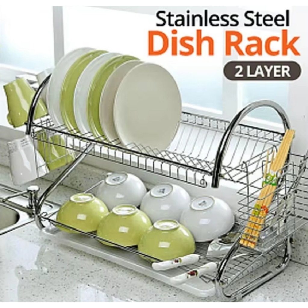 2 Layer Dish Rack Drainer Stainless Steel | Shopee Philippines