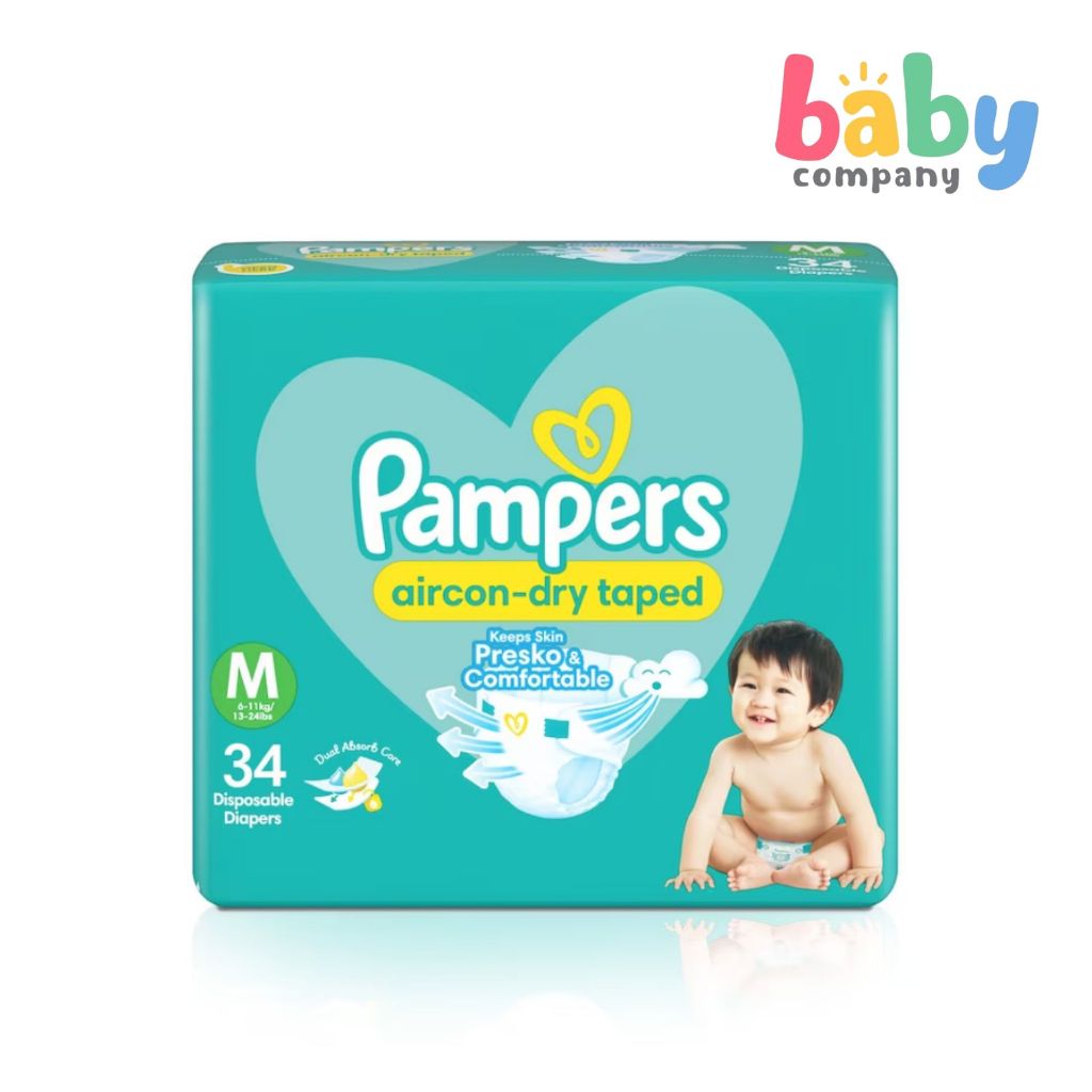 Pampers Aircon Dry Taped Diapers Jumbo Pack - Medium 34s | Shopee Philippines