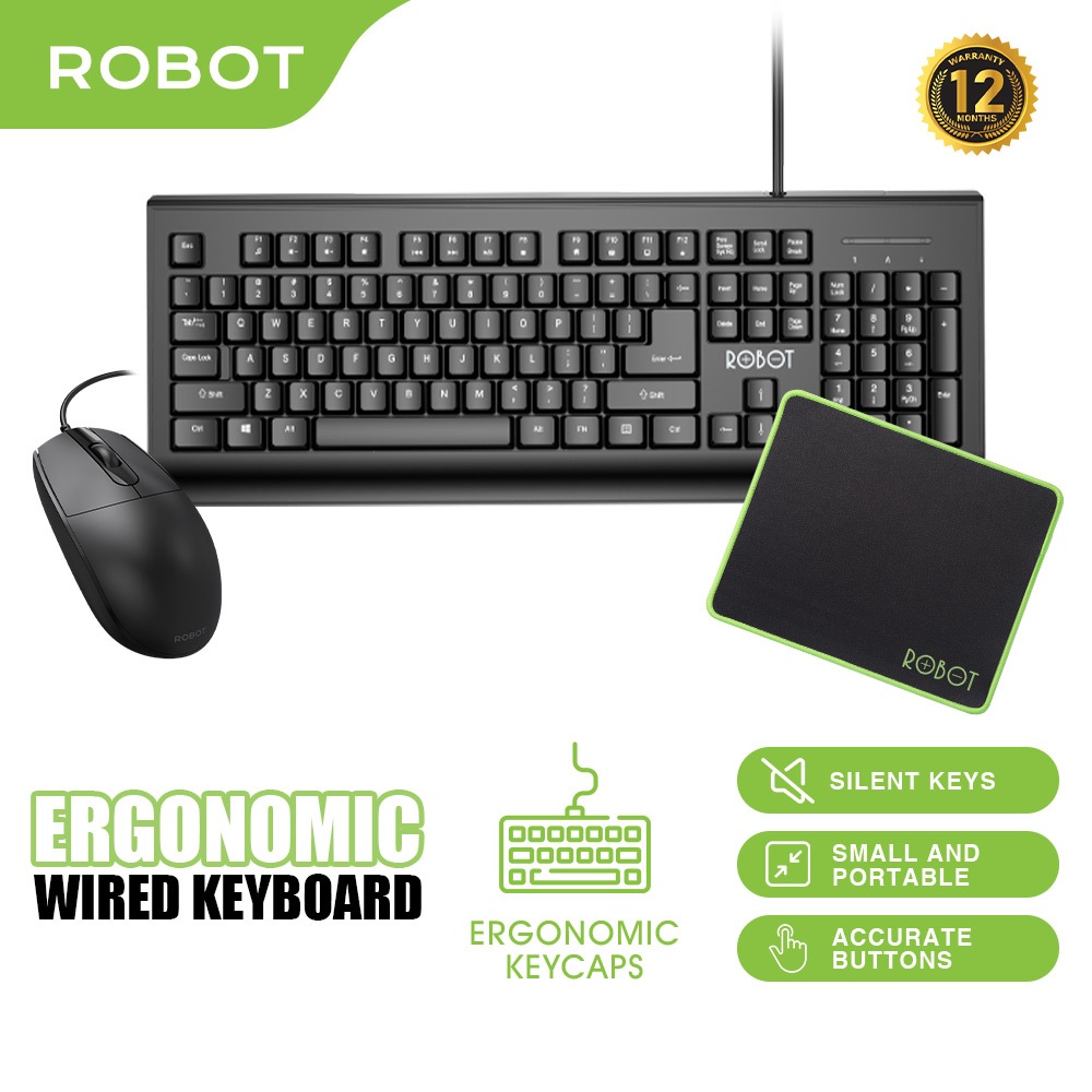 Robot RK20 Wired Keyboard+M102 Wired Mouse+Mouse pad Bundles Ergonomic ...
