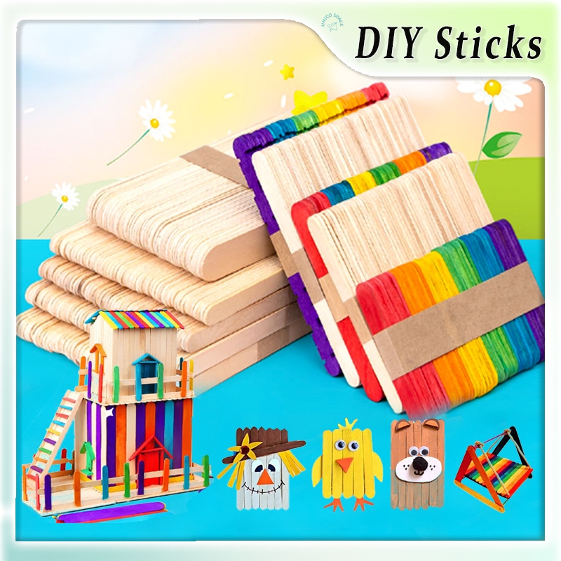 50 pcs School popsicle sticks Wooden Popsicle Stick Ice Cream Sticks ...