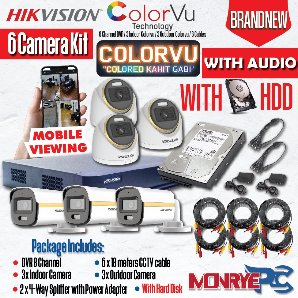 HIKVISION COLORVU WITH AUDIO CCTV KIT/ 6 CAMERAS / BRAND NEW DVR 8 ...