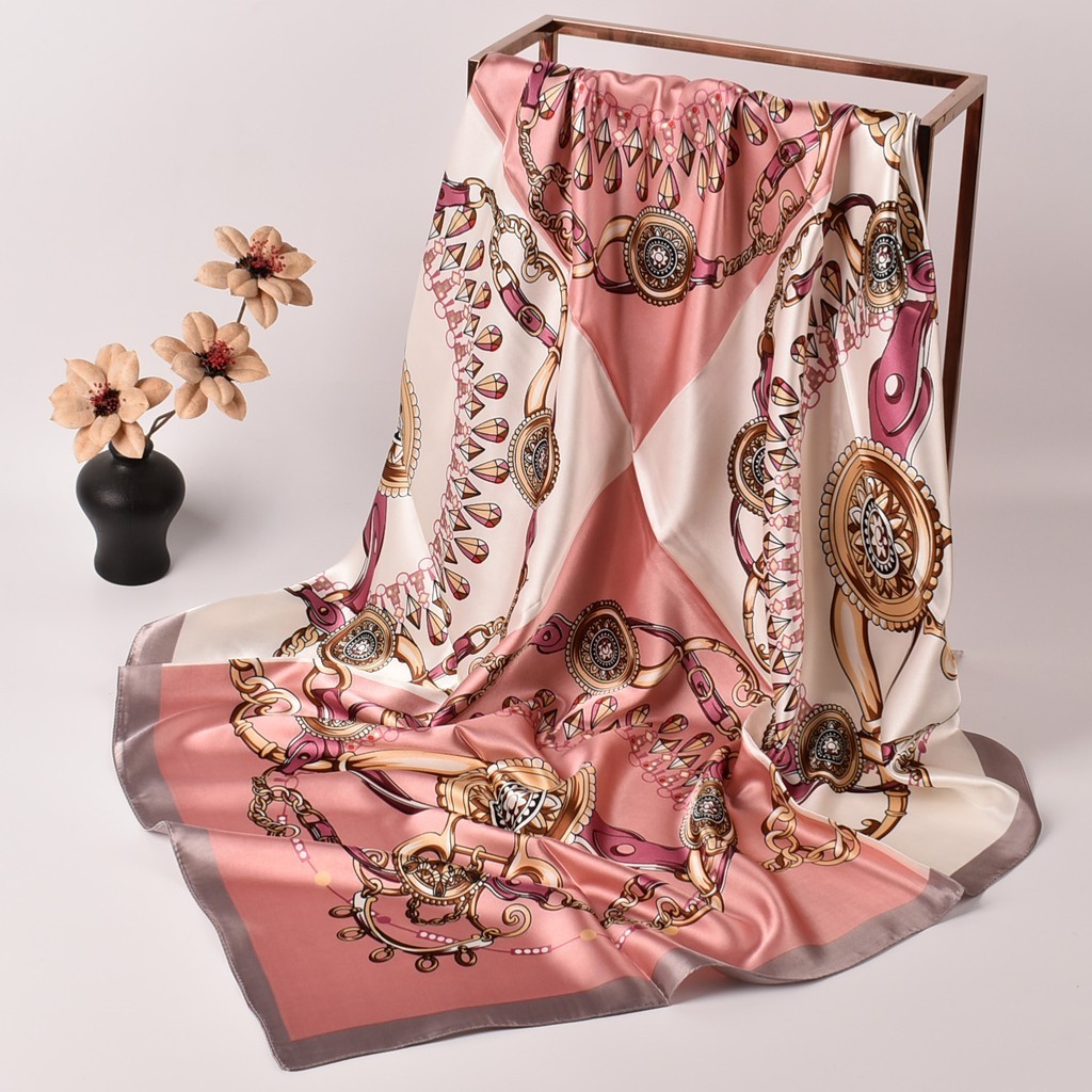 GD018 Square Women Silk Satin Carriage Chain Neck Head Scarf Shawl ...