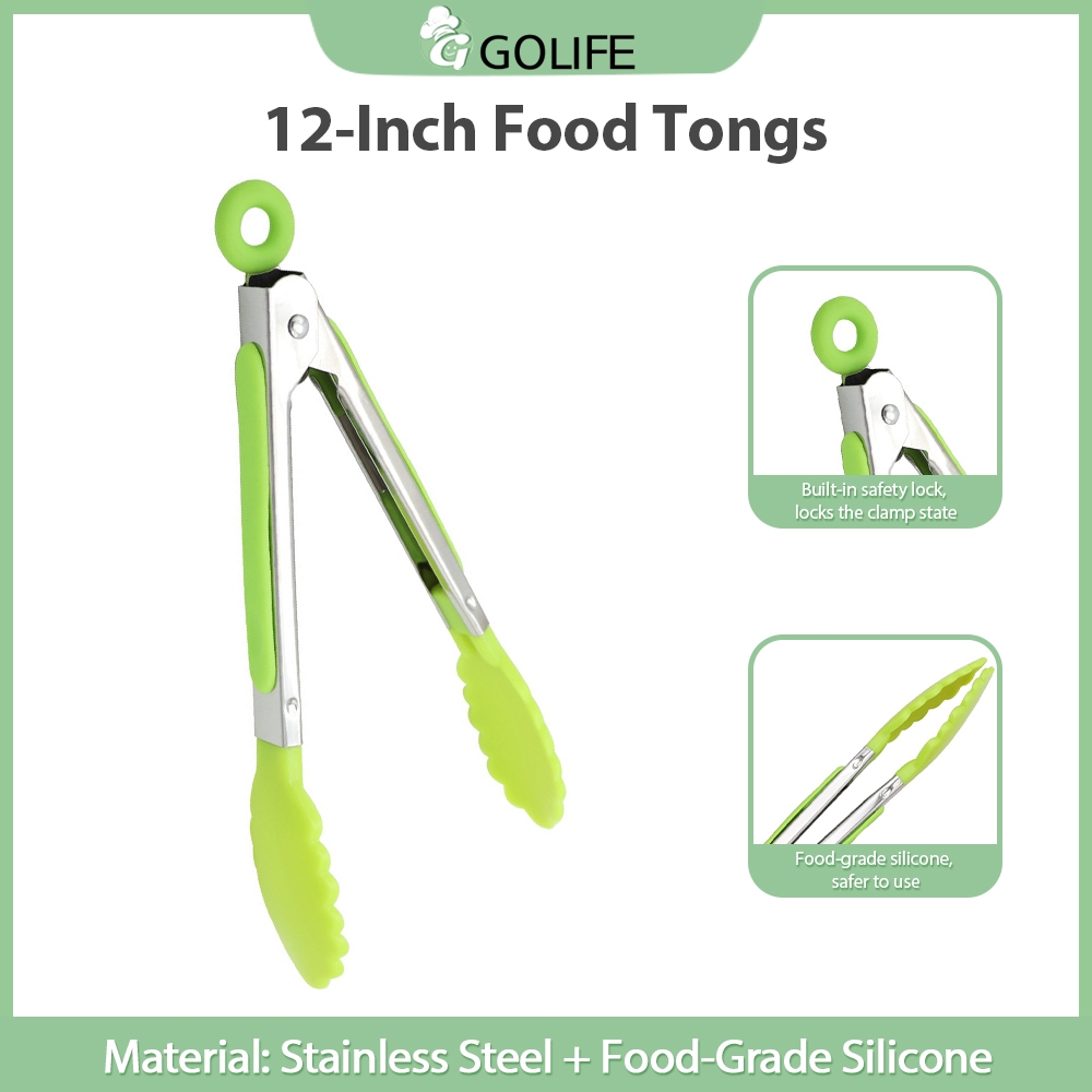 Silicone Food Tongs Cooking Tong Salad BBQ Tools 12 Inches Green ...