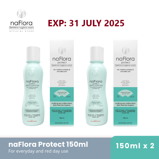 naFlora Feminine Hygiene Wash - Protect (GREEN) 150ml x2 [EXP: 31 JULY ...