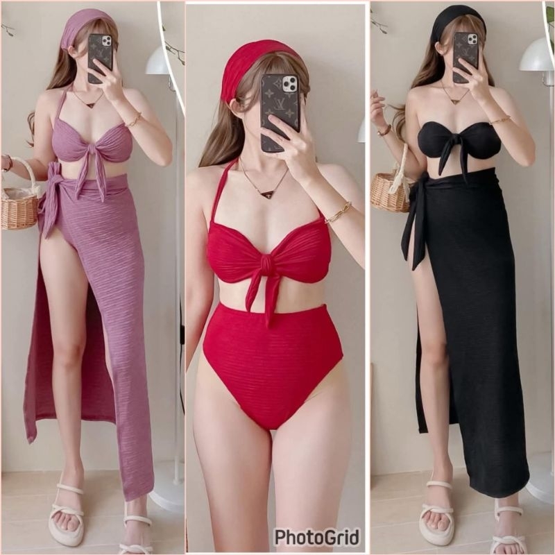 SMFH 4in1 Angel Swimsuit PADDED Bra, Panty, Cover up, Band ONHAND Beach OOTD Fit small to Semi ...