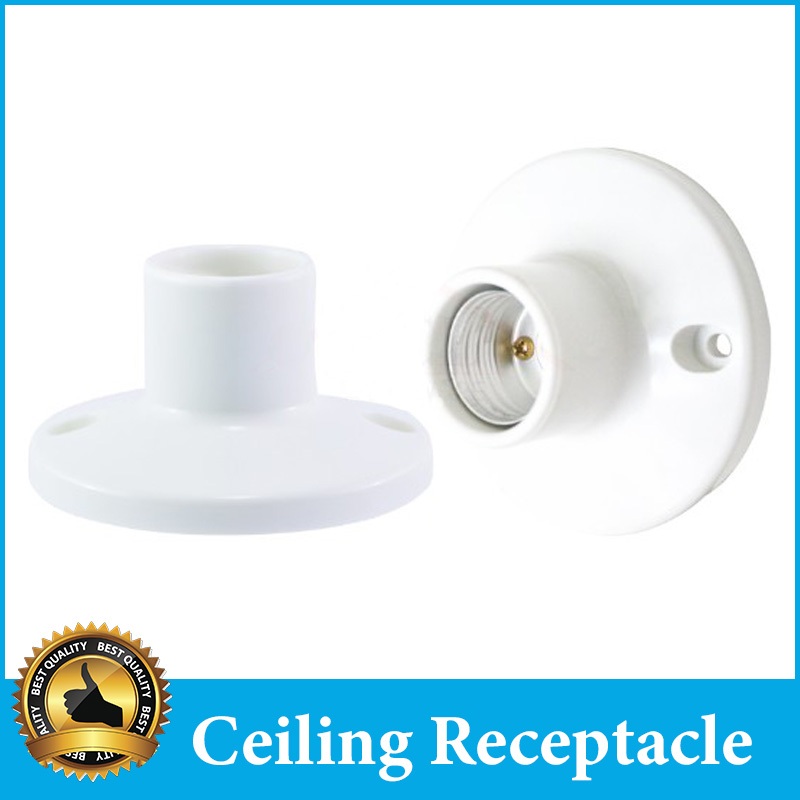 Ceiling Receptacle E27 Light Bulb Socket Plug Adapter Round Plastic ...