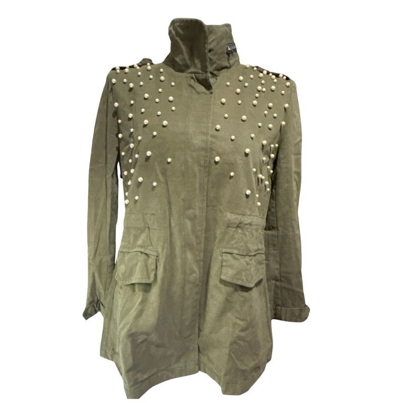 Pre-loved Black Label army green pearl beaded jacket (with flaws ...