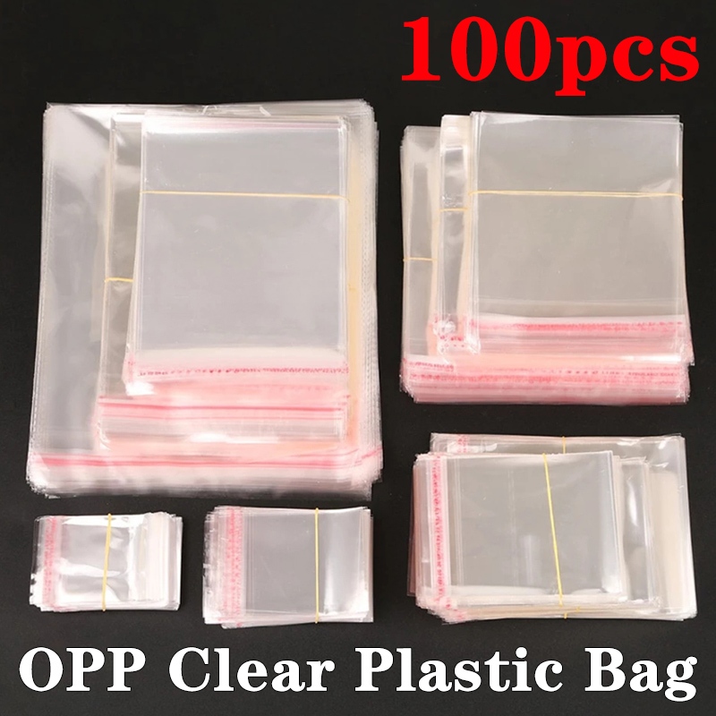 100Pcs OPP Plastic Transparent Self-Adhesive Seal Poly Bags OPP Clear ...