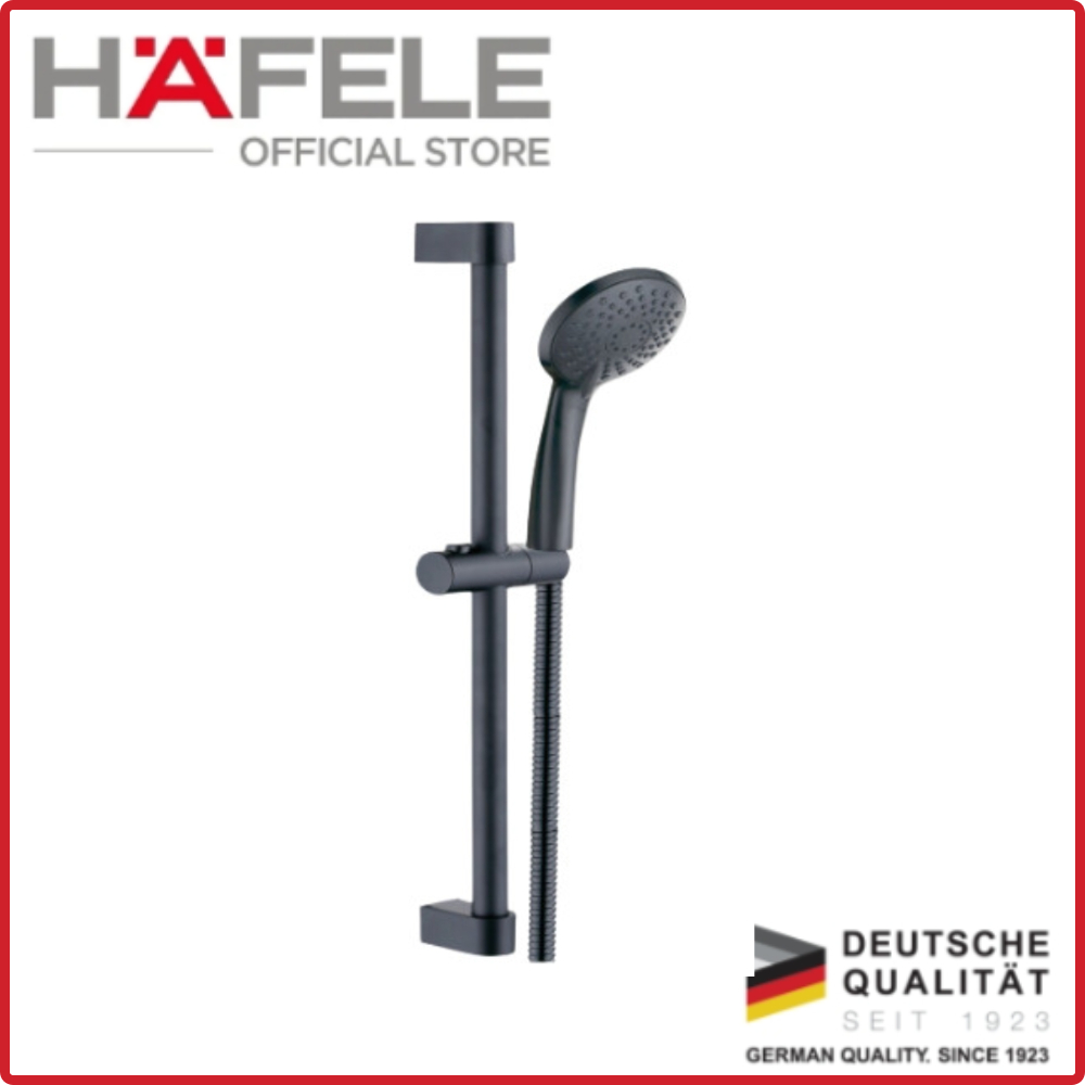 Hafele Shower Set with Slide Rail (Square) And Hose, Black Matt ...