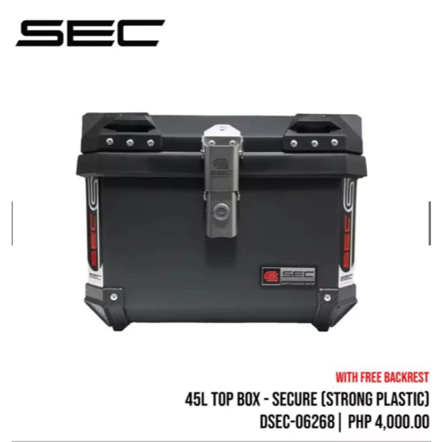 SEC secure 36 liters, 45 liters,& 45L vibranium hard plastic top box ...