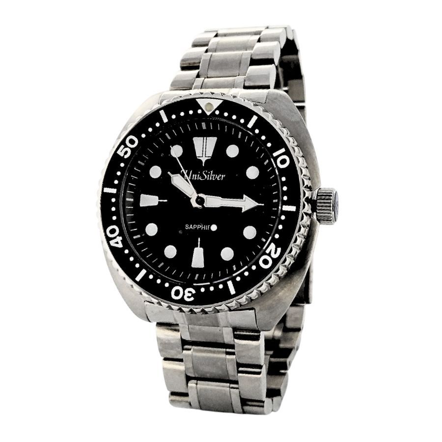 UniSilver TIME Men's Silver / Black Large Analog Stainless steel watch ...
