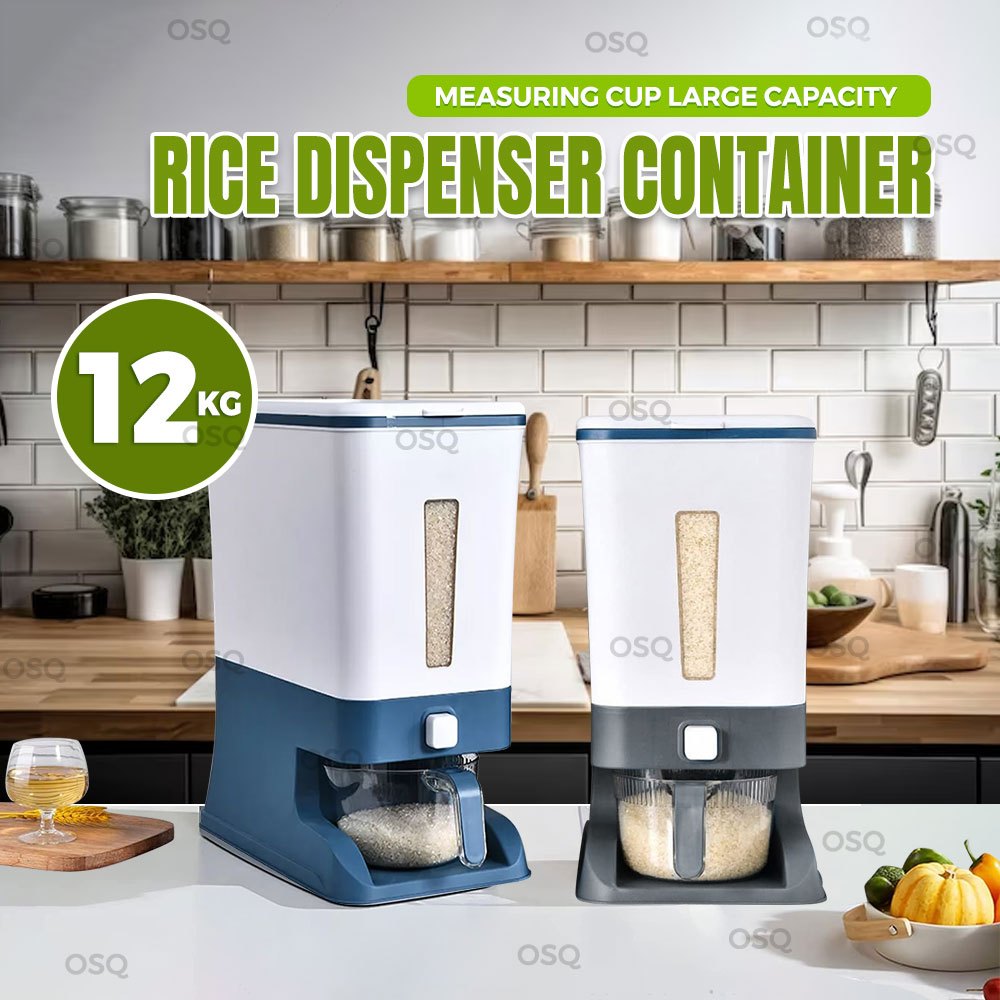 OSQ 12kg Rice and Pet Food Dispenser Container with Measuring Cup ...