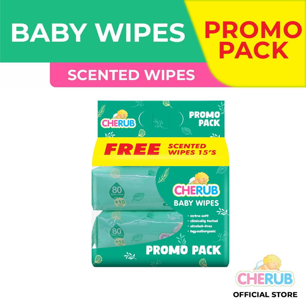 Cherub Baby Wipes Scented Promo Pack (2packs 80's Scented + 1pack 15's ...
