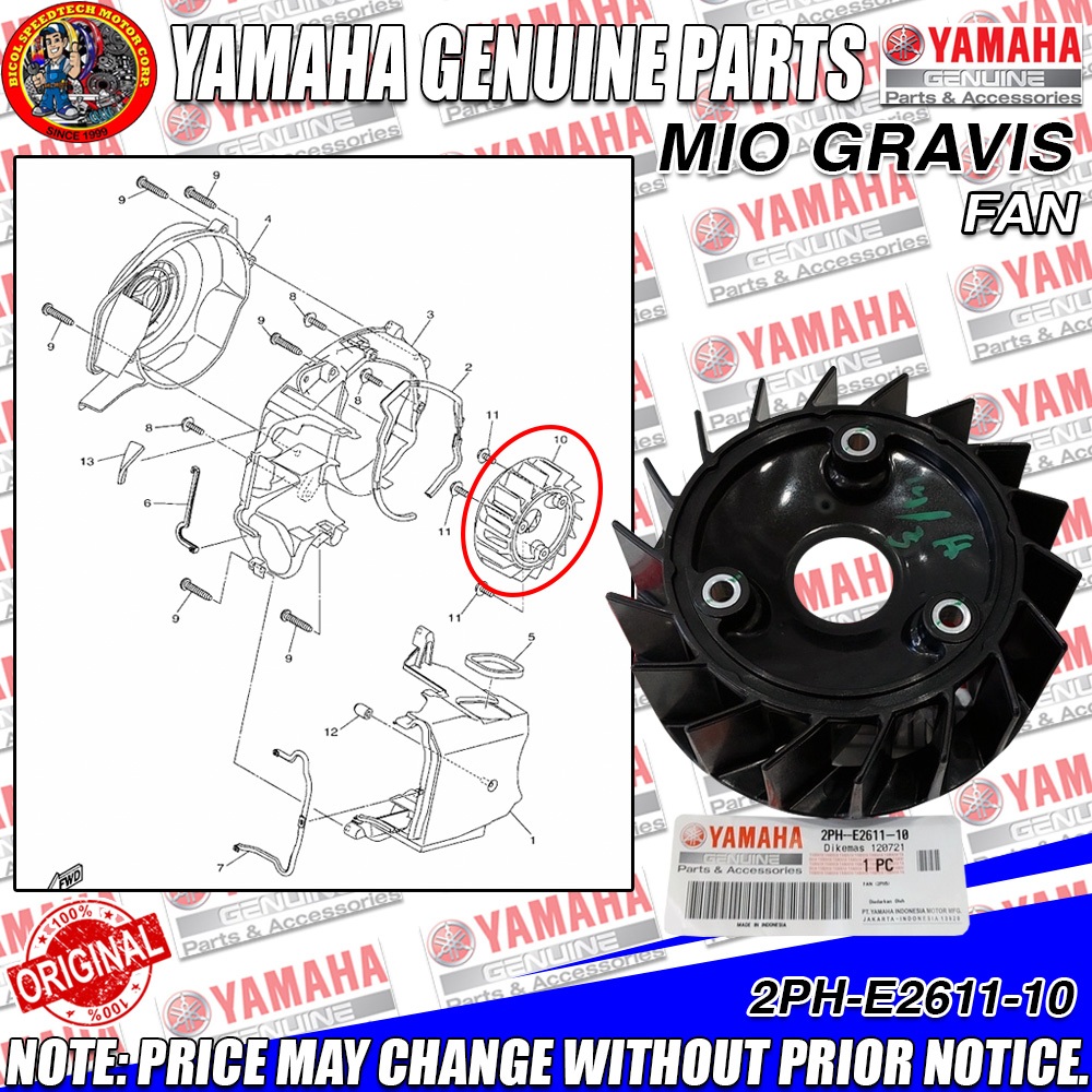 YAMAHA MIO GRAVIS/GEAR S/FAZZIO 125 FAN (YGP) (GENUINE: 2PH-E2611-10 ...