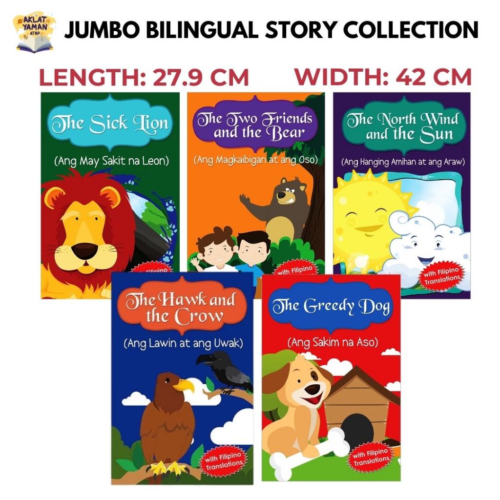 BILINGUAL JUMBO BOOKS: Sick Lion, Hawk & Crow, Greedy Dog, Two Friends ...