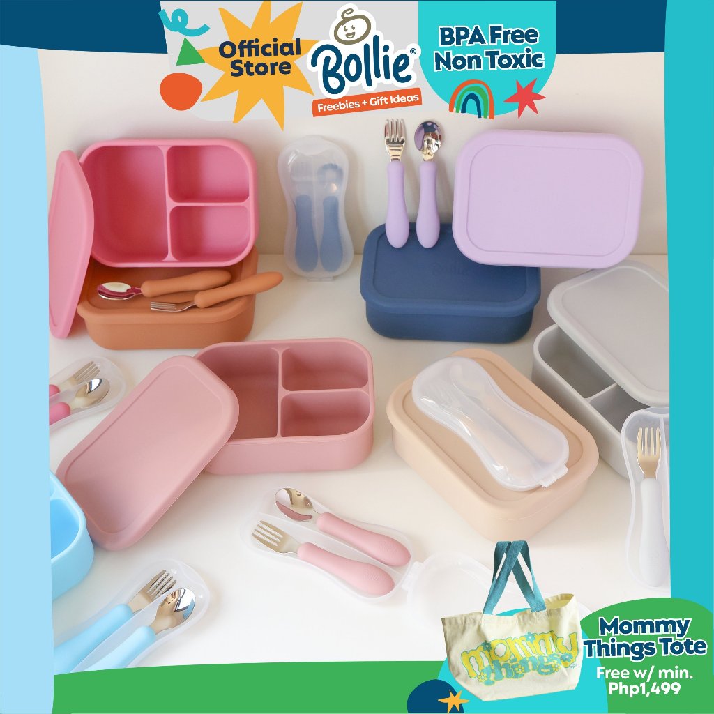 Bollie Baby Sibby Silicone Bento Box with Spoon and Fork | Shopee ...