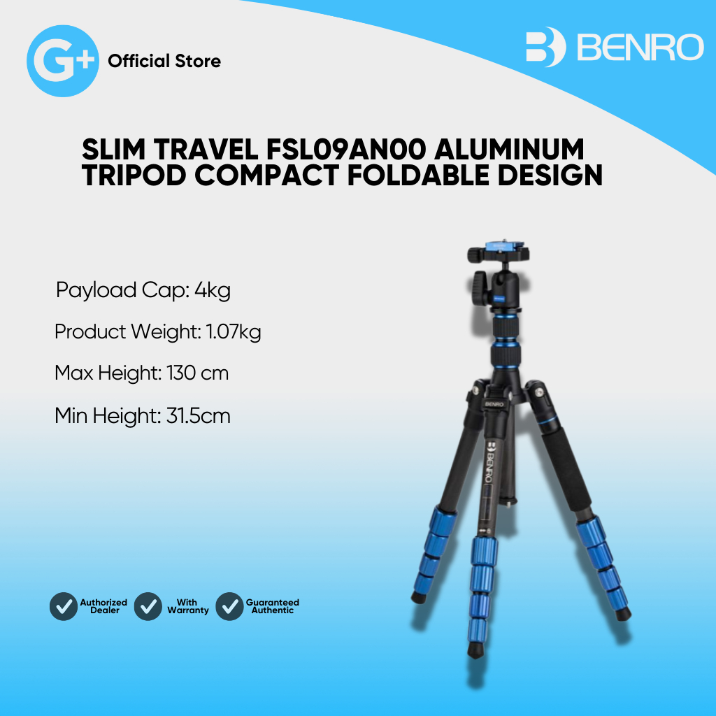 Benro Slim Travel Tripod Kit Compact Foldable Design, Carbon Fiber ...