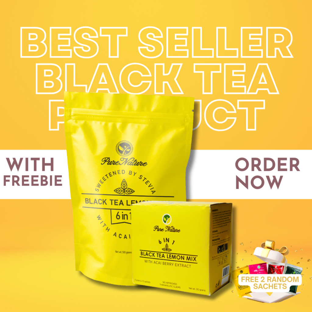 Pure Nature 6 in 1 Black Tea lemon Mix 500g and 1 box + free 1 sachet ...