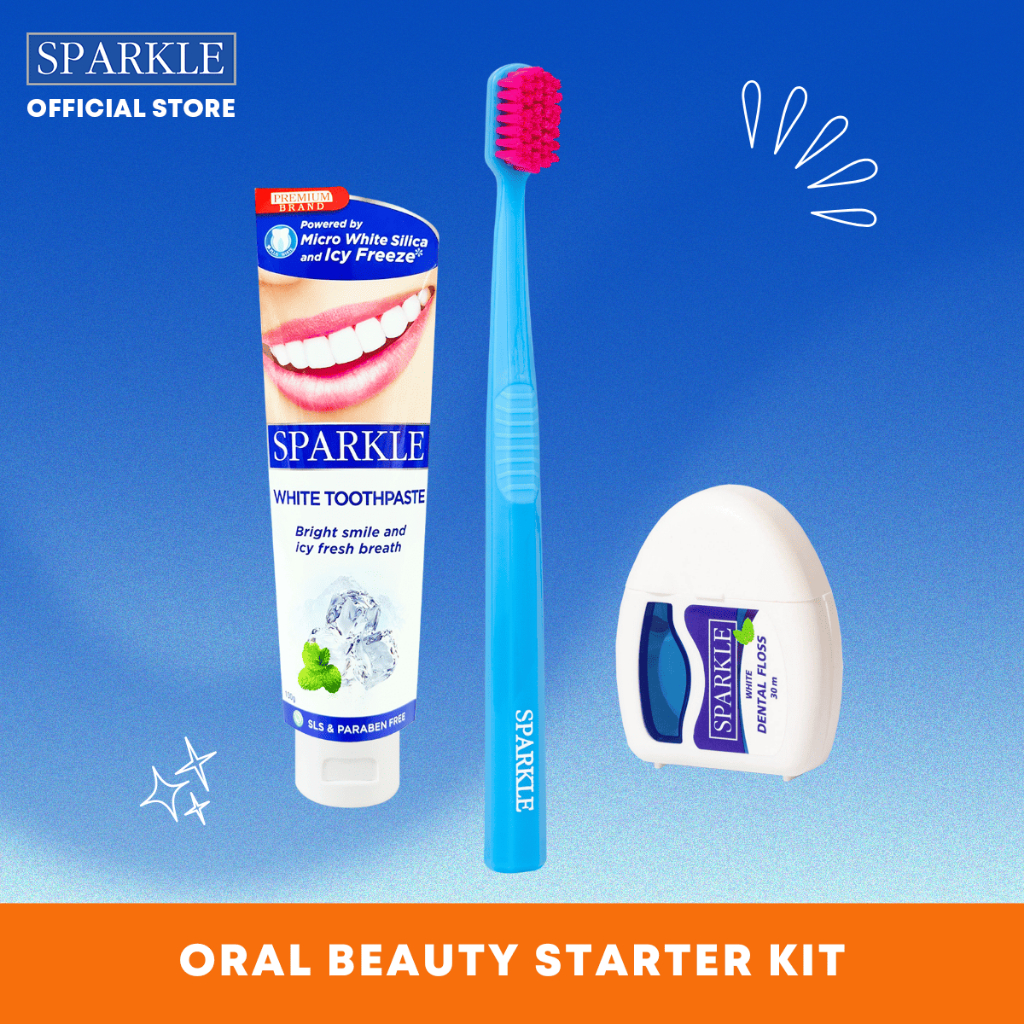 SPARKLE Oral Beauty Starter Kit (Extra Soft White Toothbrush, White ...