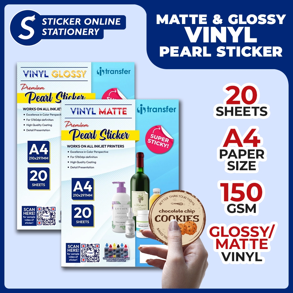 Pearl Vinyl Sticker A4 Waterproof [Glossy | Matte] Premium Paper Custom ...