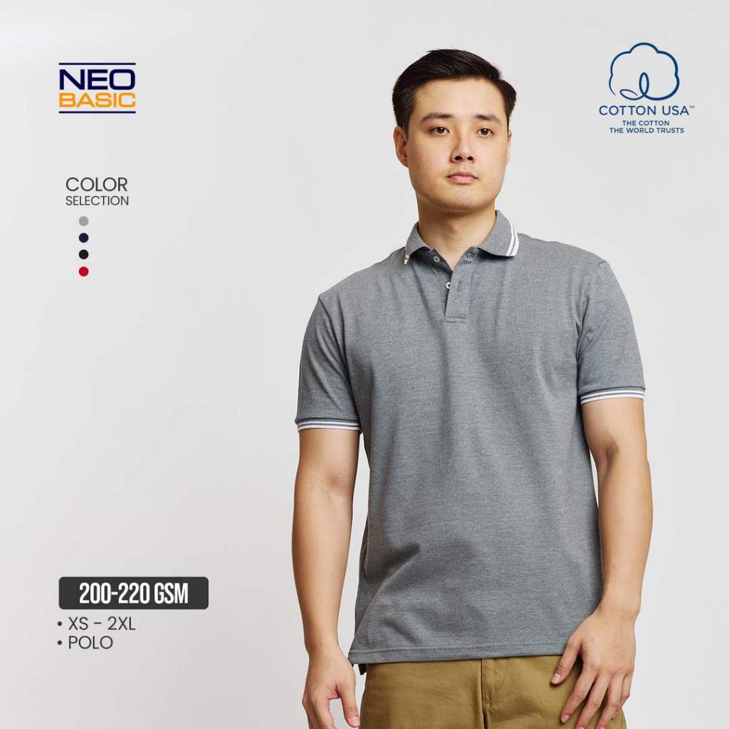Neobasic Mens Polo PIQUE COLLAR WITH TIPPING (ACID GRAY) | Shopee ...