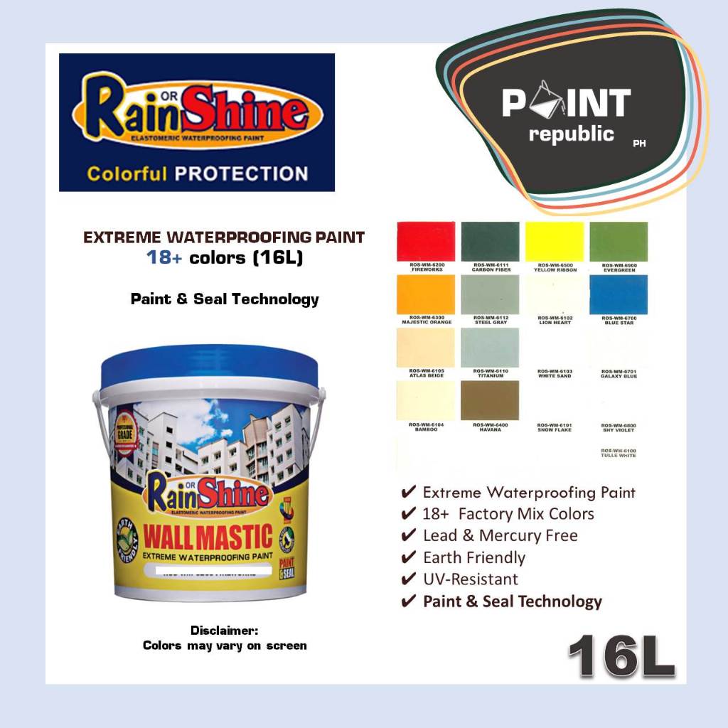 RAIN OR SHINE Wallmastic Elastomeric Paint-16L(Pail/Timba) | Shopee ...