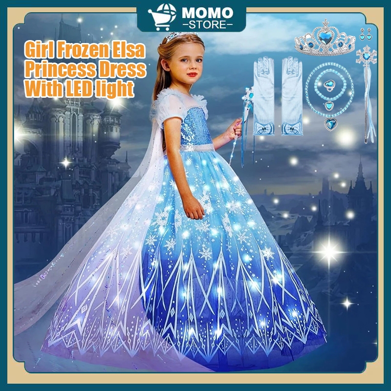 Girl Frozen Elsa Princess Dress With LED light Carnival Party Luminous ...