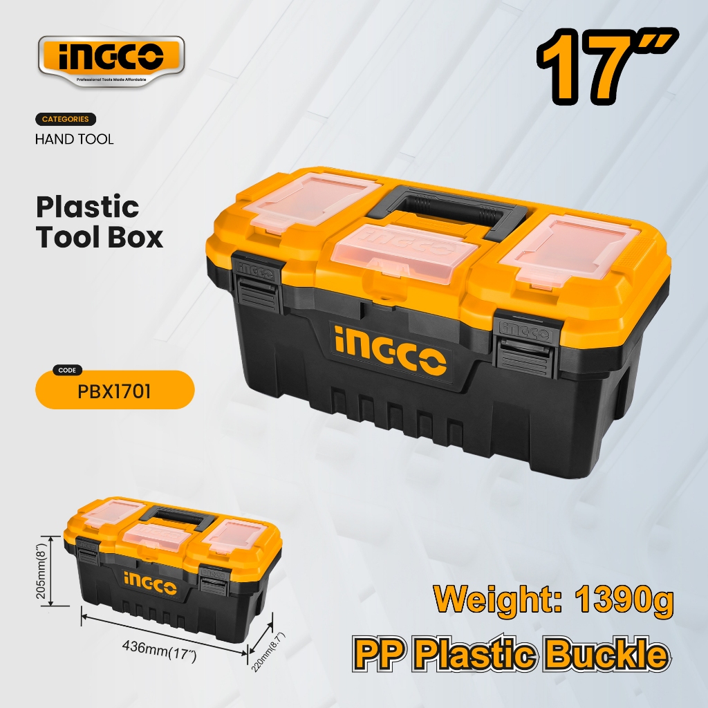 Ingco 17" Plastic Tool Box Organizer with Tray 15kg capacity PP ...