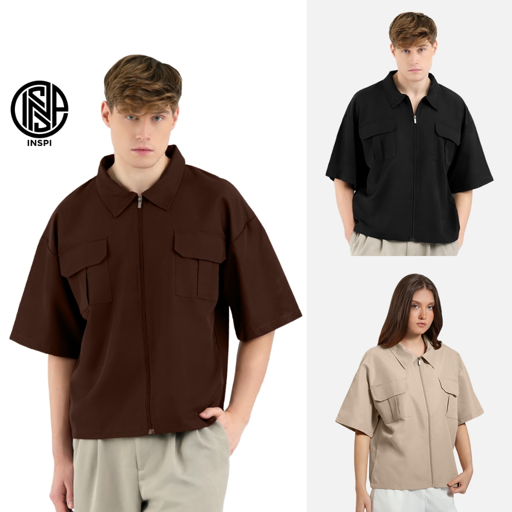 INSPI Boxy Polo with Pockets for Men Full Zipper Breathable Premium ...