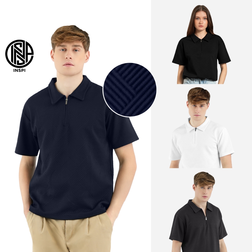 INSPI Premium Textured Polo with Half Zipper for Men and Women Plain ...
