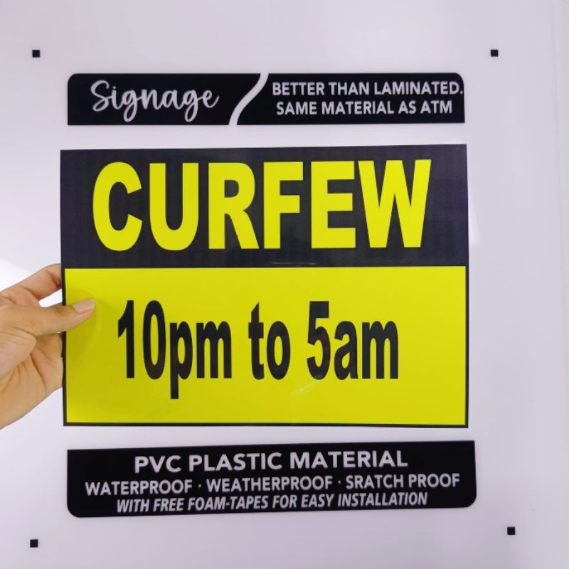 SIGNAGE - CURFEW 10PM TO 5AM - YELLOW - PVC PLASTIC MATERIAL SIGNAGE ...