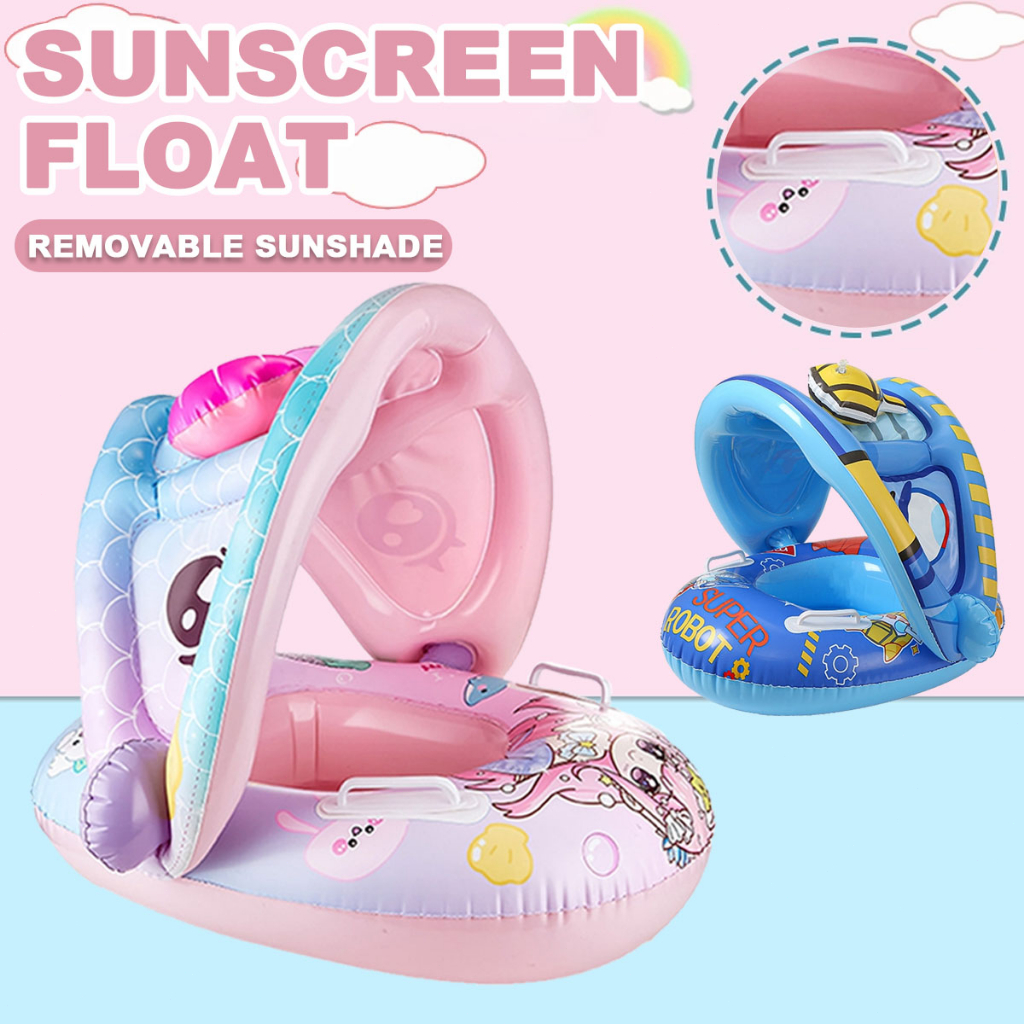 Swimming ring for kids Pink Mermaid Floating Swimming Bed Blue Robot ...