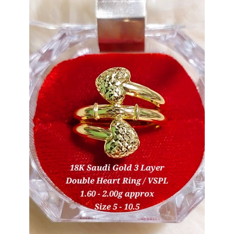 18K Saudi Gold Double Band Heart Ring VSPL(nasasangla) | Shopee Philippines