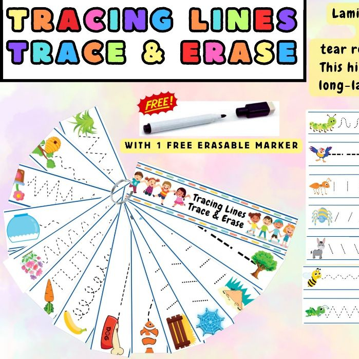TRACE AND ERASE LAMINATED FLASH CARDS - TRACING LINE WITH FREE 1 ...