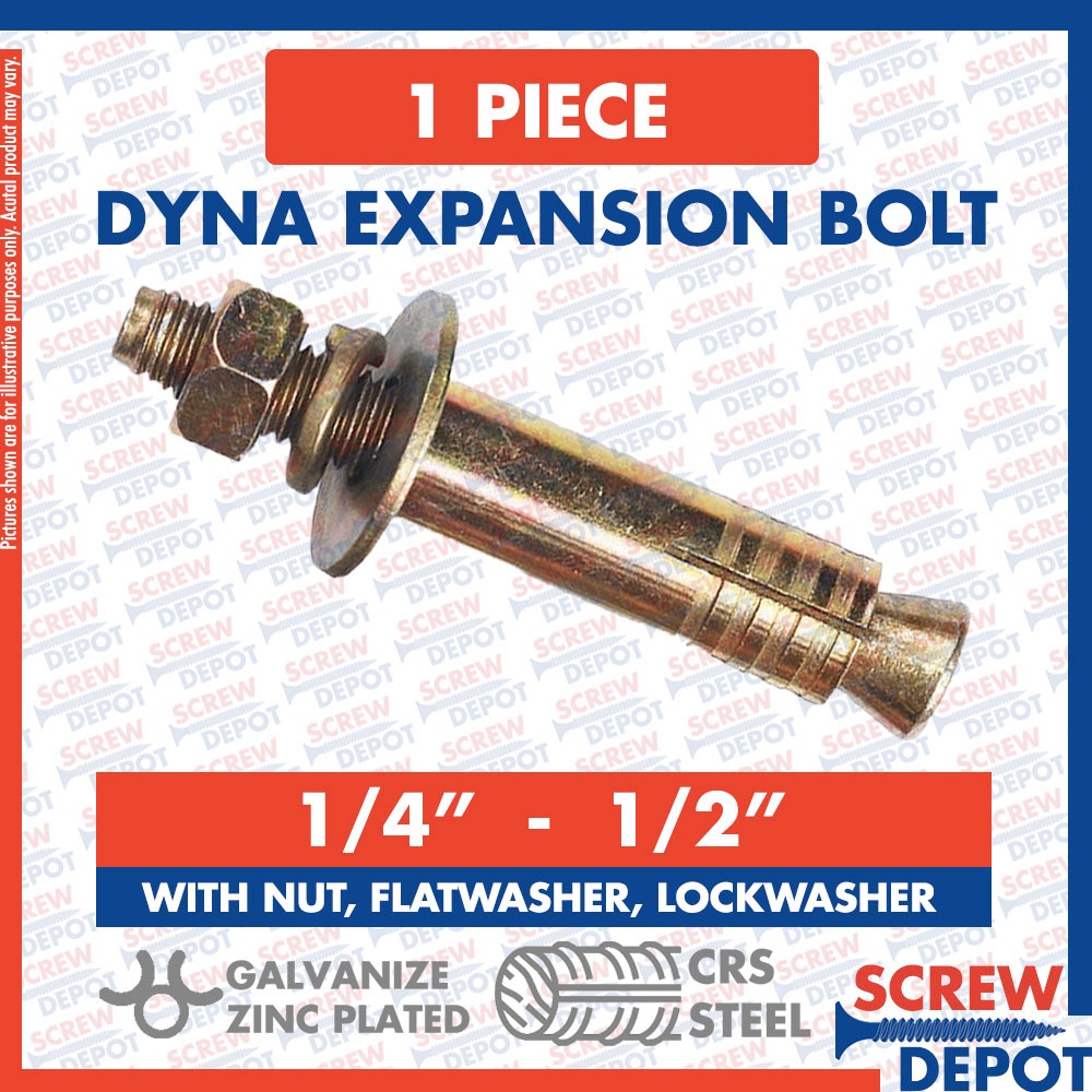 1PC 1/4 , 5/16 , 3/8 , 1/2 Dyna Bolt | Expansion Bolt Tetanize Screw ...