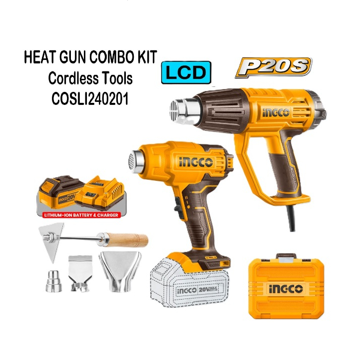 Ingco Corded/Cordless Heat Gun Combo Kit 2000W/ 20V Hot Air Blower Heat ...