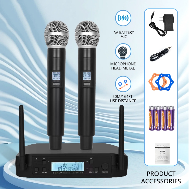 Wireless Microphone UHF Dual Floating Microphone AA Battery Microphone ...