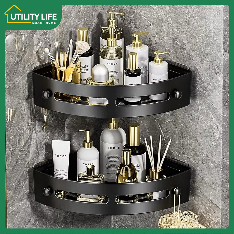 Punch-free Bathroom Corner Shelf Triangle Storage Rack Wall Mounted ...