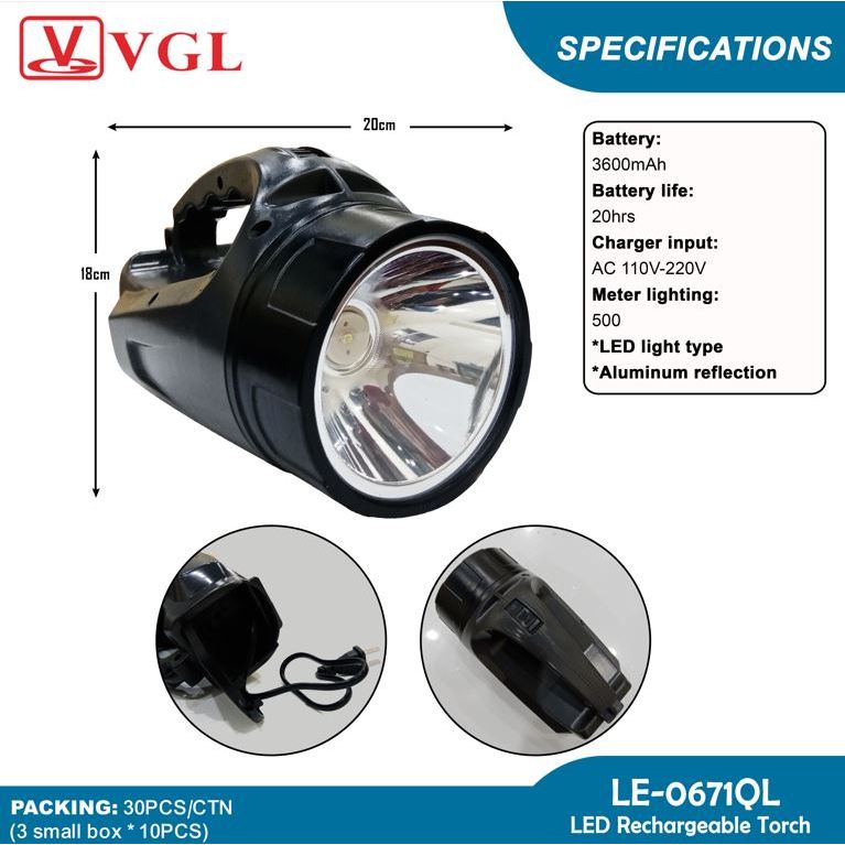 VGL RECHARGEABNLE FLASHLIGHT ( LE 0671QL ) | Shopee Philippines